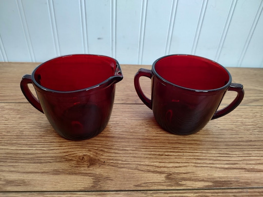 Vintage Depression Glass Red Ruby Glass Creamer & Sugar Set - Etsy