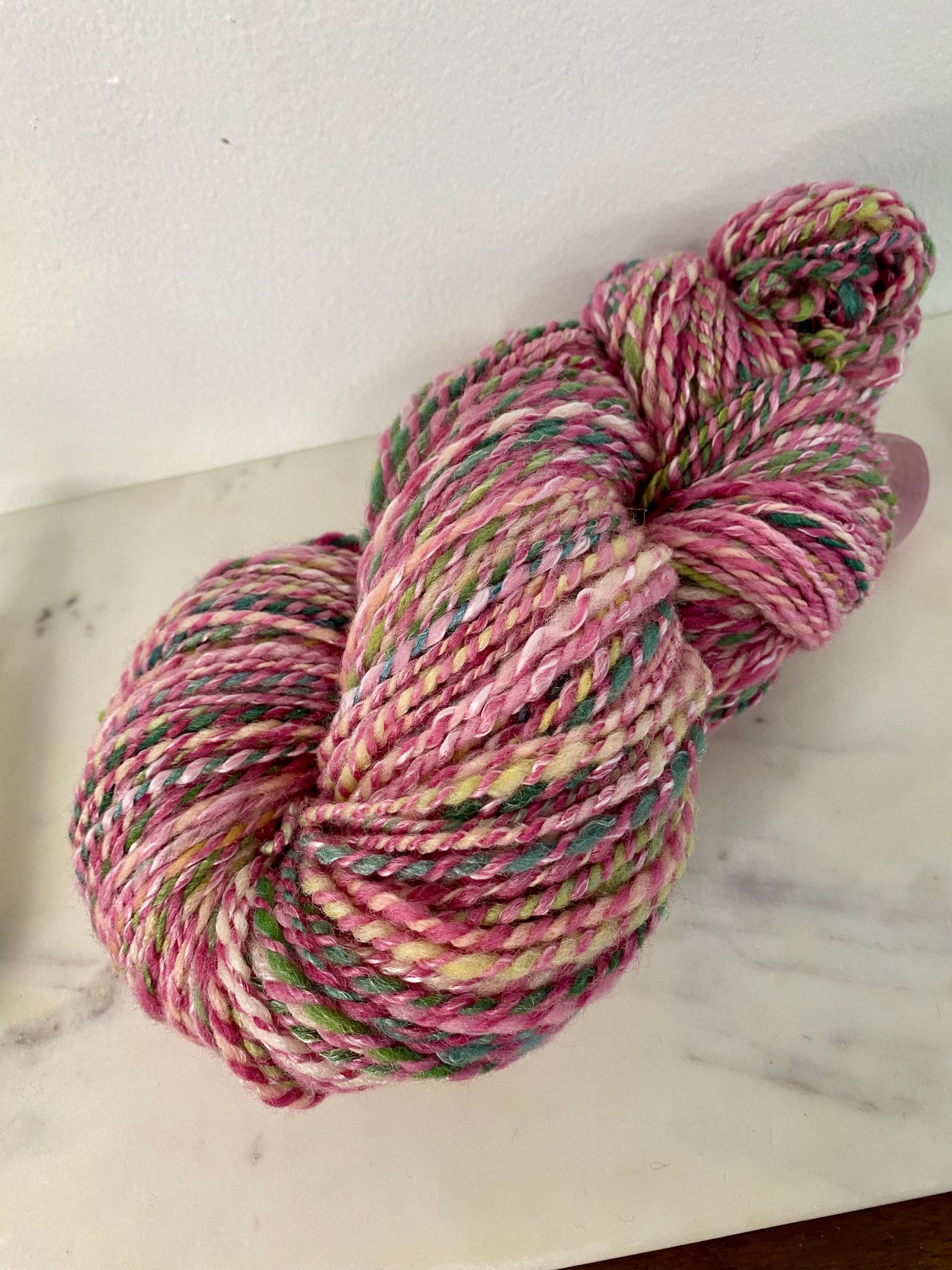 Happy Handspun Yarn – Pink With Pops of Green, Blue, and Yellow – A ...