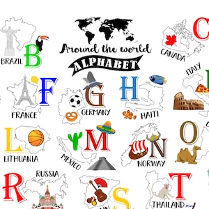 World Alphabet Poster-printable Alphabet-around the World Travel ...
