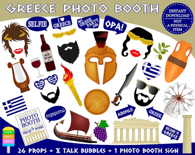 Greek Party Photo Props Photobooth Cupcake Toppers Greece Themed Props ...