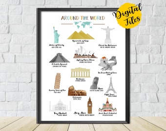Printable World Landmarks Poster-adventure Print-monuments of | Etsy