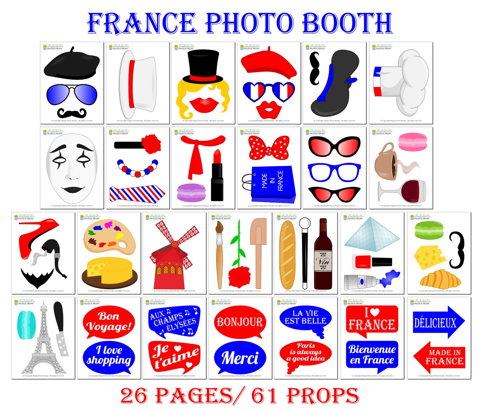 PRINTABLE France Photo Booth Props–french Photo Booth-france Photo ...