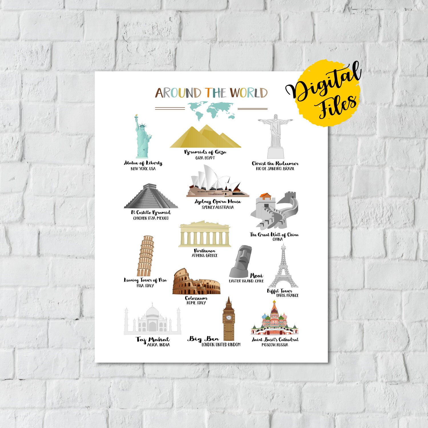 Printable World Landmarks Poster-Monuments Of The World | Etsy