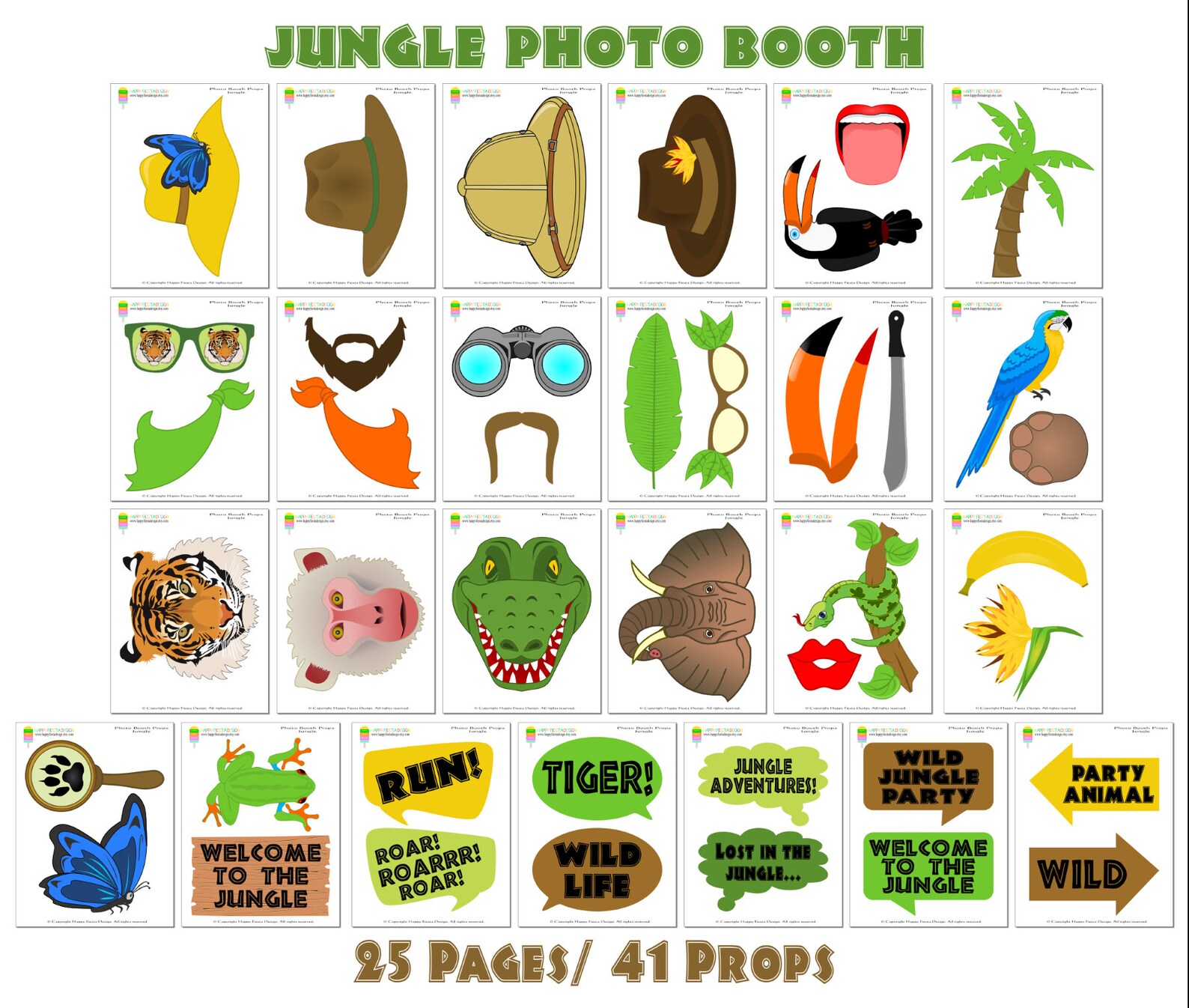 PRINTABLE Jungle Photo Booth Propsjungle Props-jungle Animals Photo ...