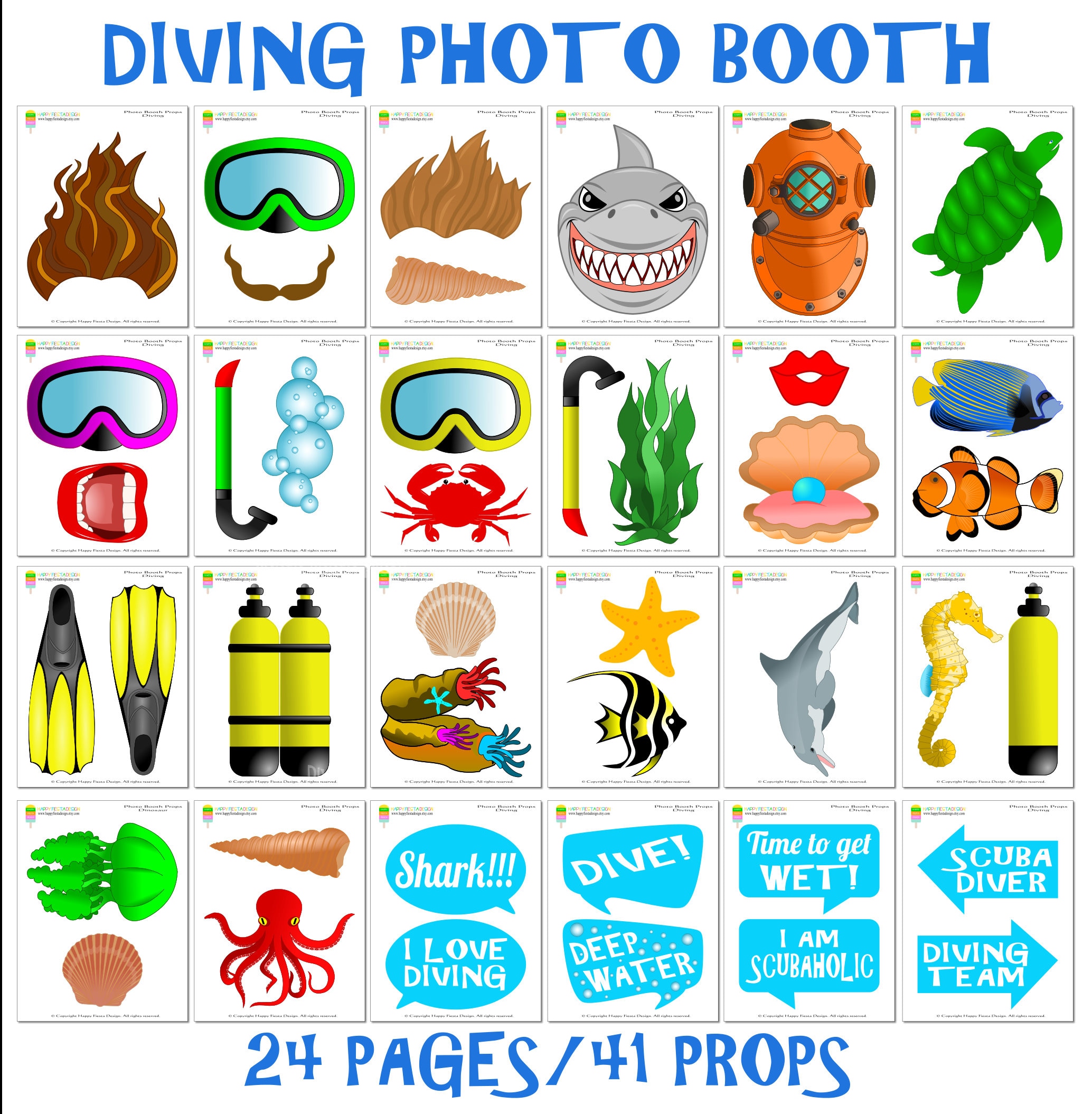 PRINTABLE Diving Photo Booth Props-under the Sea Photo Props-diving ...