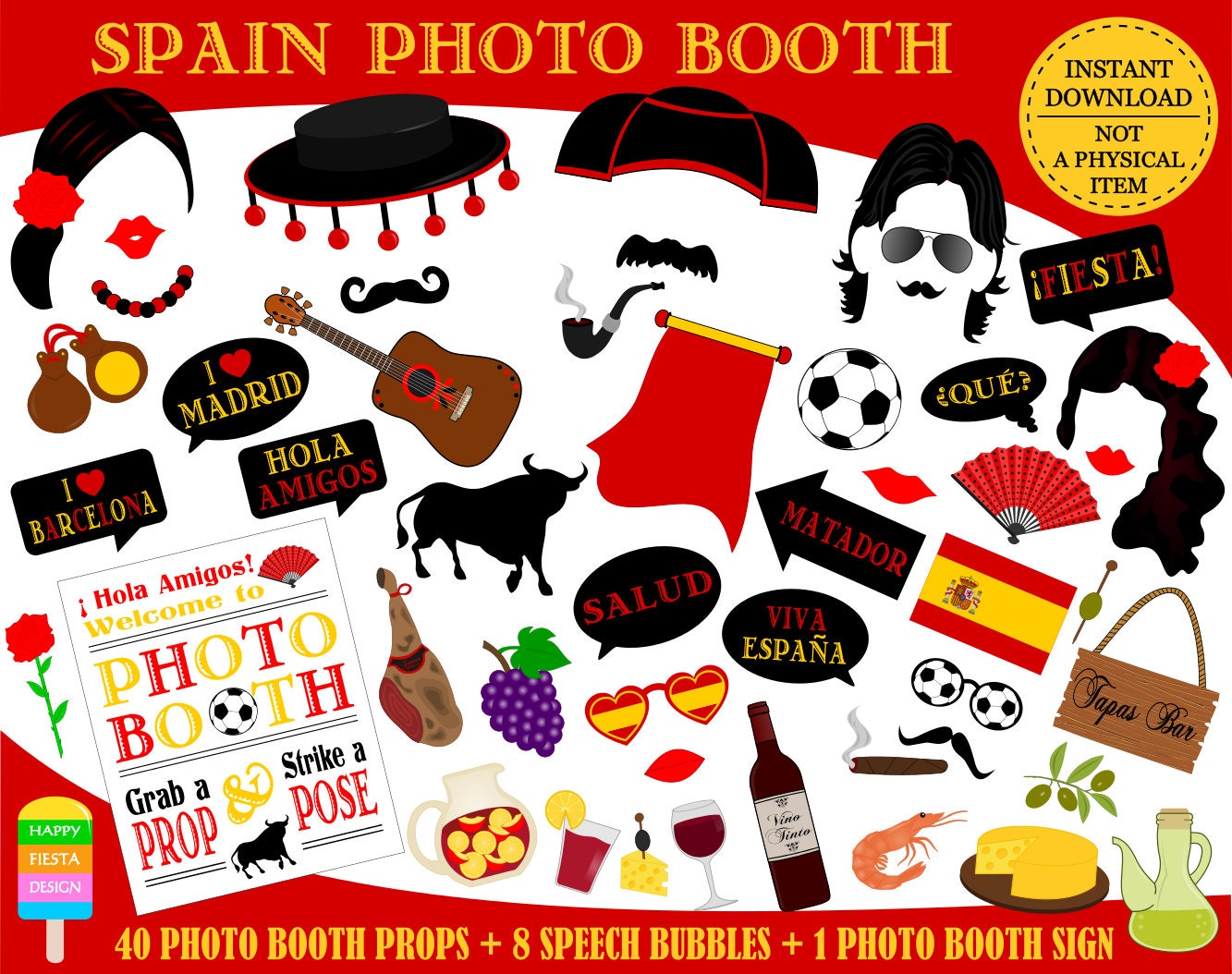 PRINTABLE Spain Photo Booth PropsSpanish Photo Props-Spanish | Etsy