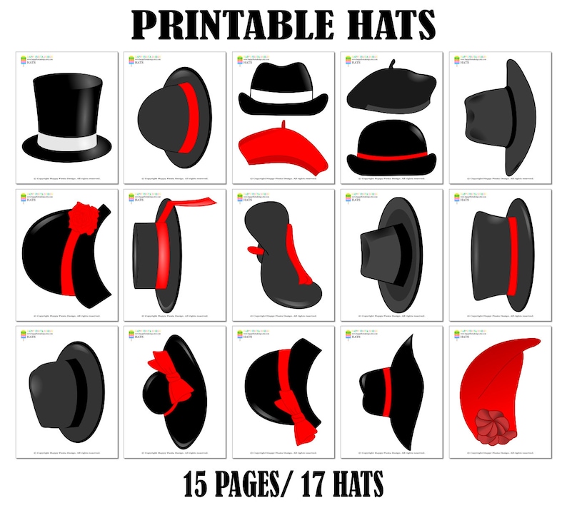 PRINTABLE Hats Photo Booth Props-printable Hat Photo Props-hats Props ...