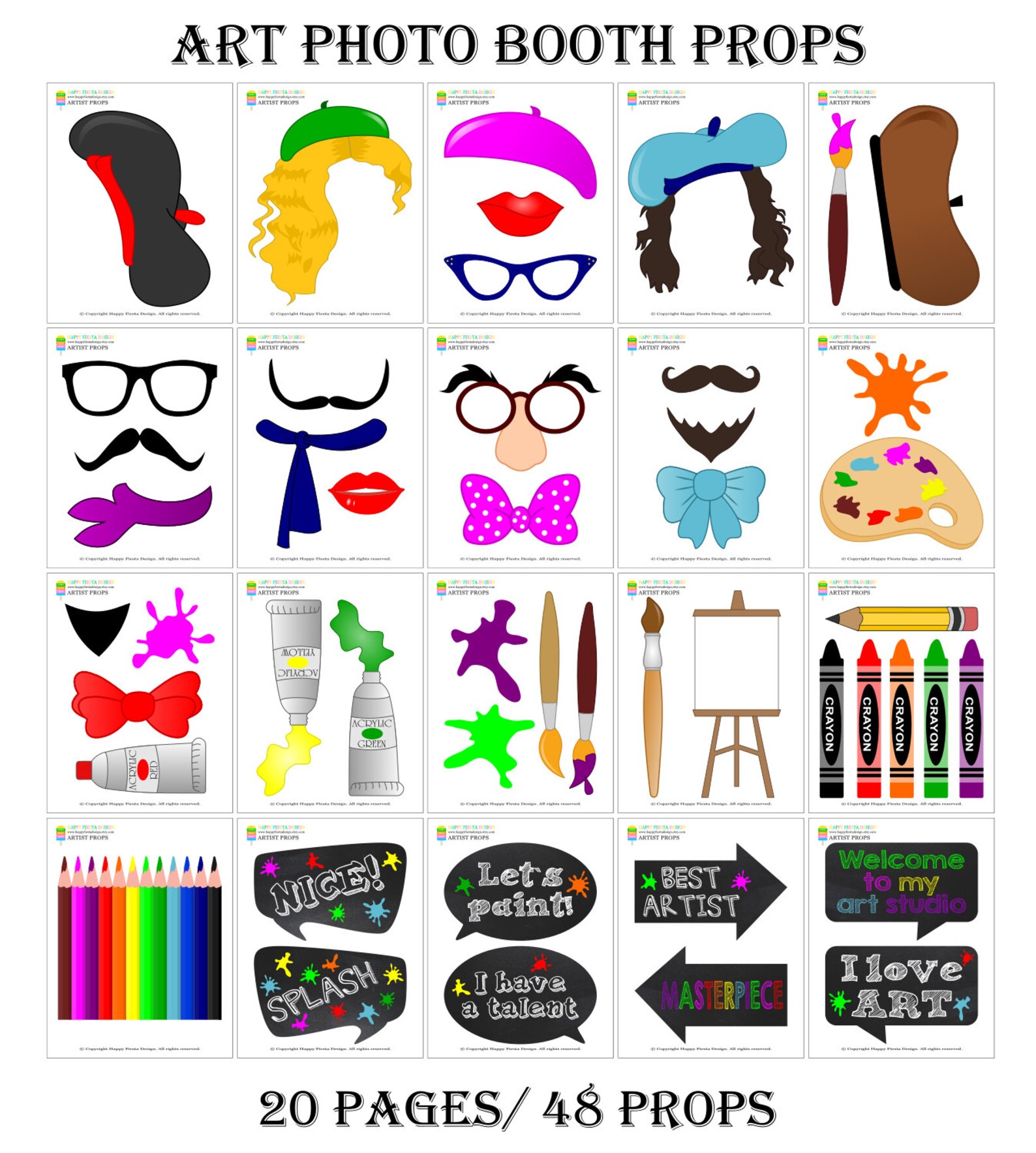 PRINTABLE Artist Photo Booth Props-art Party Props-printable - Etsy