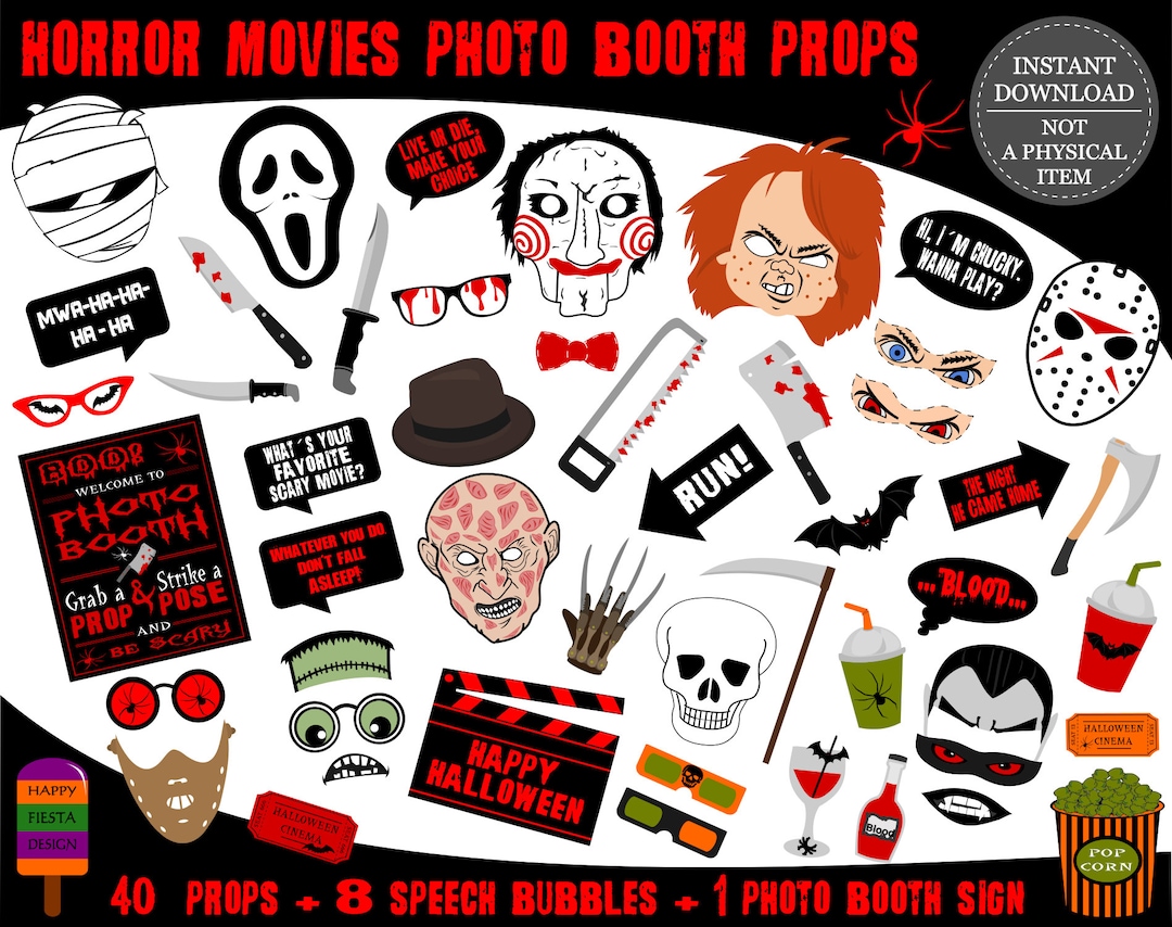 PRINTABLE Horror Movies Photo Booth Props–halloween Photo Booth Sign ...