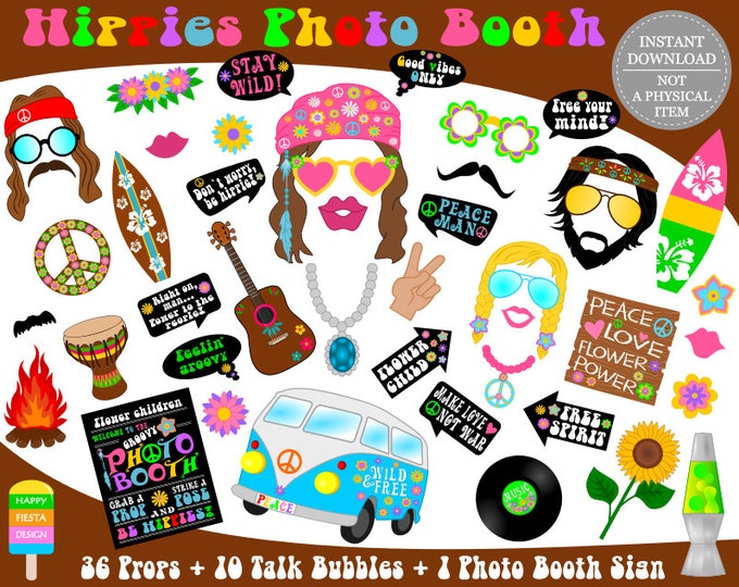 PRINTABLE Hippies Photo Booth Props–hippies Props-70s Party Props ...