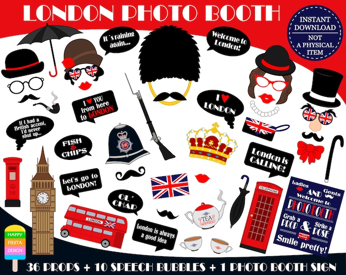 PRINTABLE London Photo Booth Props-london Props-england Props-british ...