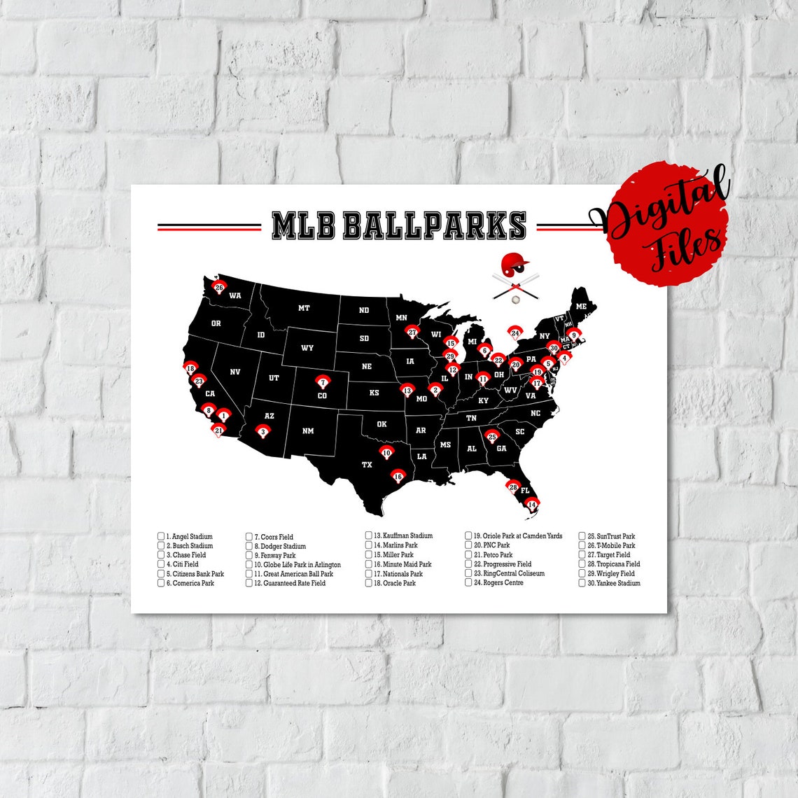 PRINTABLE MLB Ballparks Map and Checklist-baseball Stadiums - Etsy