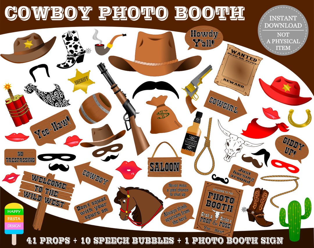 PRINTABLE Cowboy Photo Booth Props–photo Booth Sign-wild West Photo ...