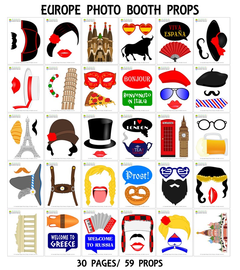 PRINTABLE Europe Photo Booth Props–europe Travel Photo Props-travel ...