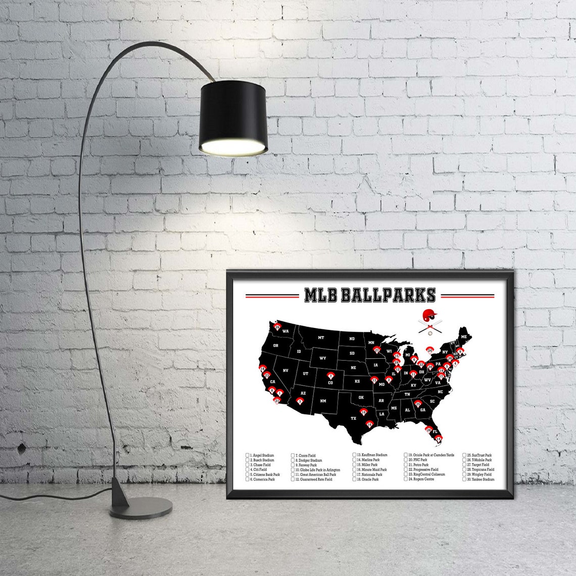PRINTABLE MLB Ballparks Map and Checklist-baseball Stadiums - Etsy