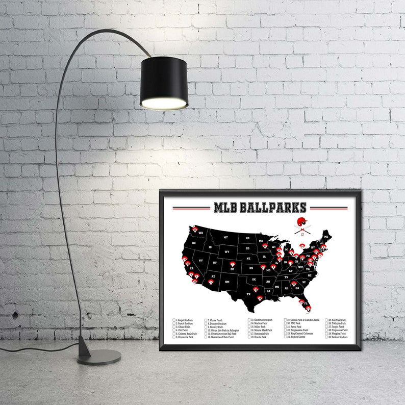 PRINTABLE MLB Ballparks Map and Checklist-baseball Stadiums | Etsy