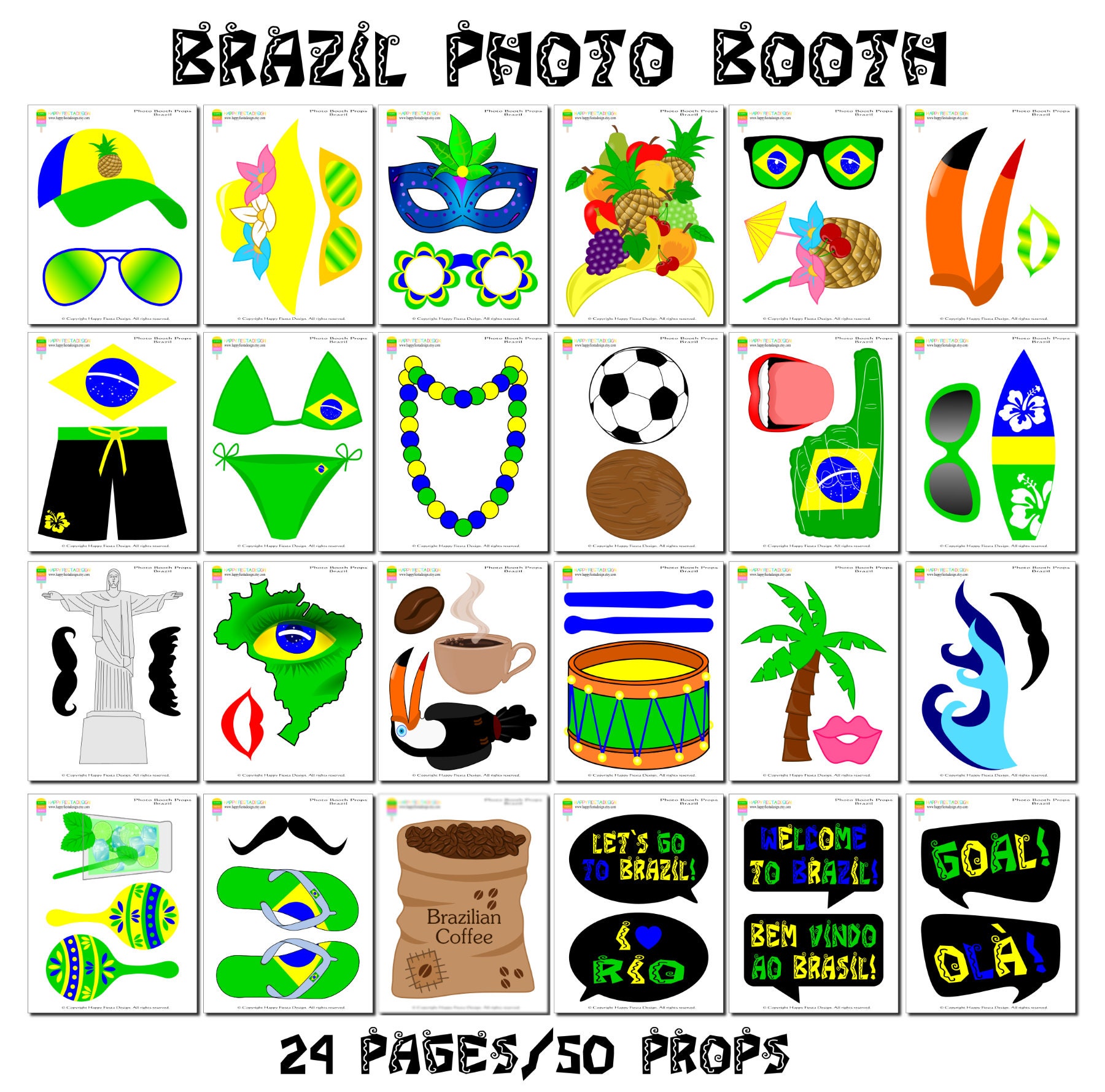 PRINTABLE Brazil Photo Booth Props-brazil Photo Props-brazilian Party ...