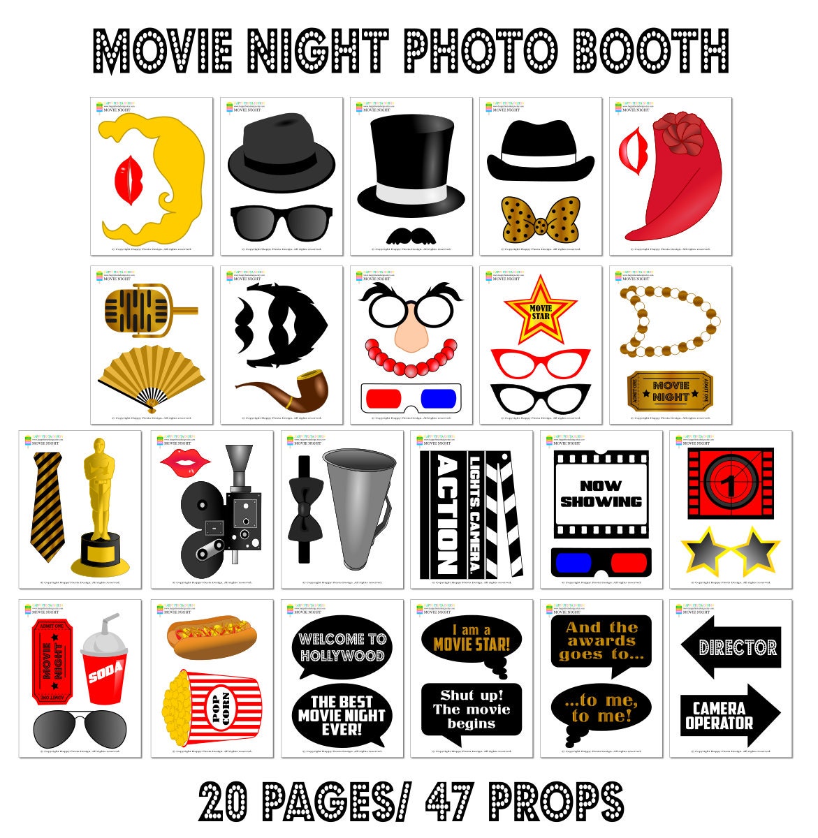 PRINTABLE Movie Night Photo Booth Propshollywood Photo - Etsy Canada