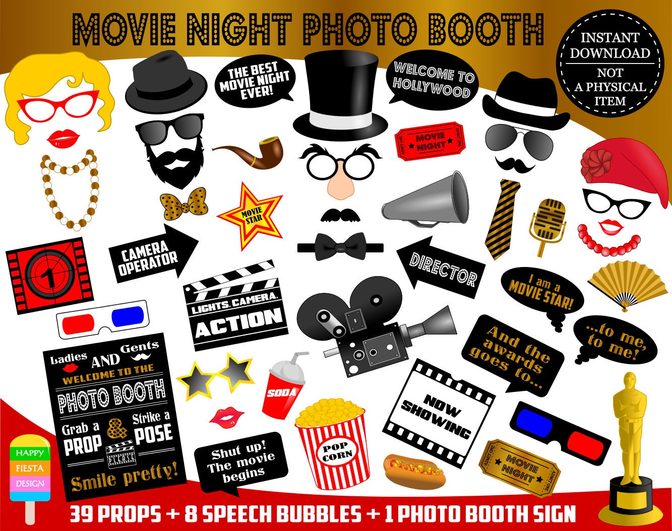 PRINTABLE Movie Night Photo Booth Props–hollywood Photo Props-awards ...