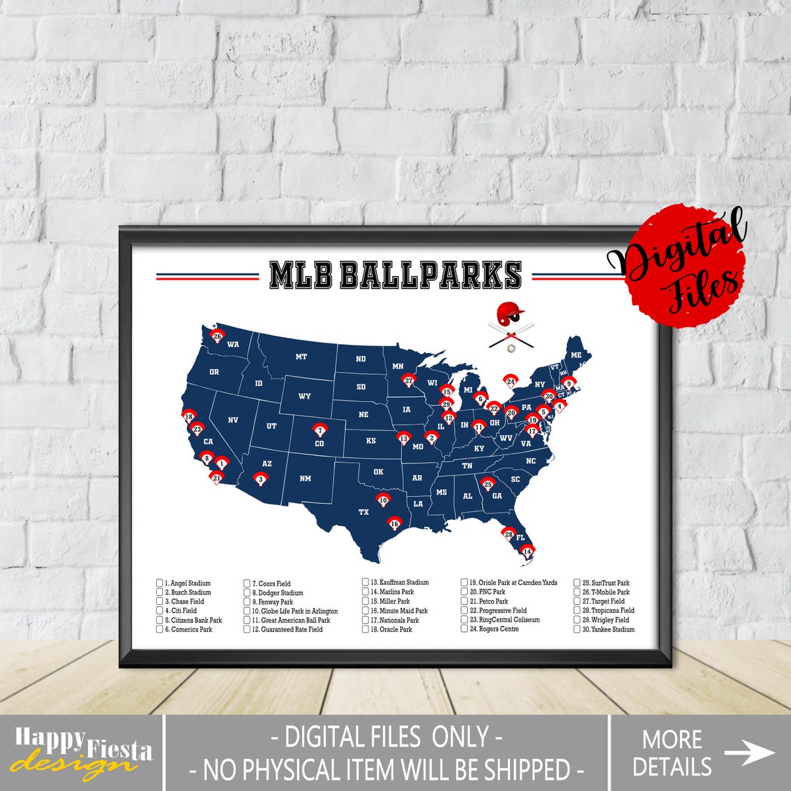 PRINTABLE MLB Ballparks Map-baseball Stadiums Map-major League - Etsy