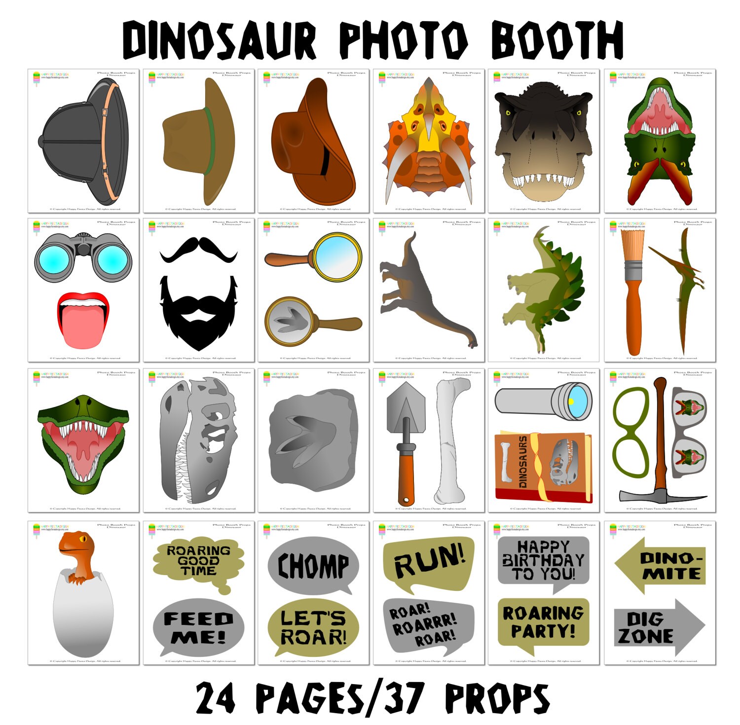 PRINTABLE Dinosaur Photo Booth Props-dinosaur Photo Props-dinosaur ...