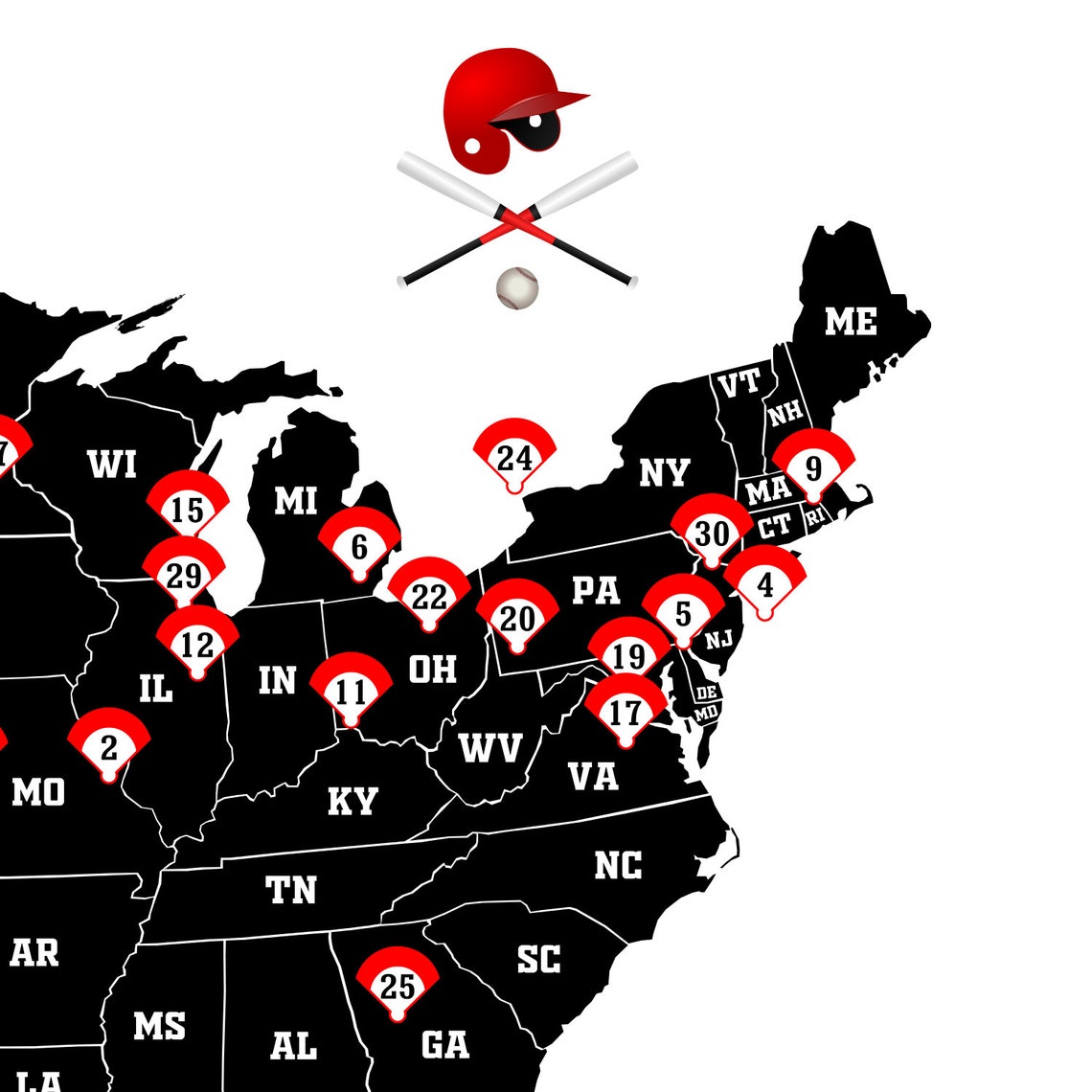 PRINTABLE MLB Ballparks Map and Checklist-baseball Stadiums - Etsy