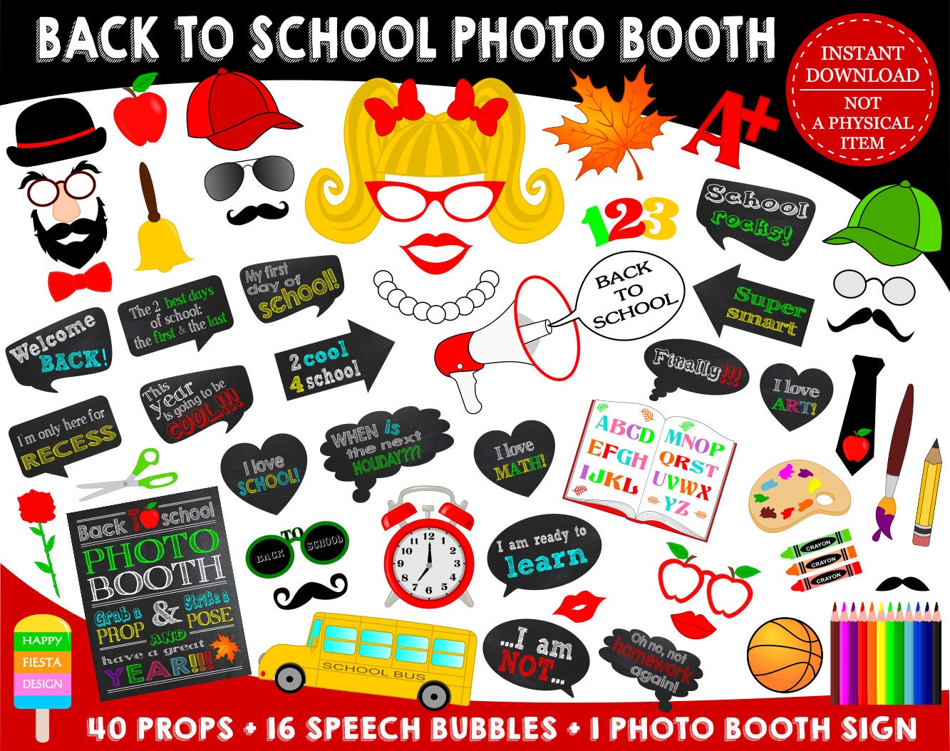 PRINTABLE Back to School Photo Booth Props-1st Day of School-school ...