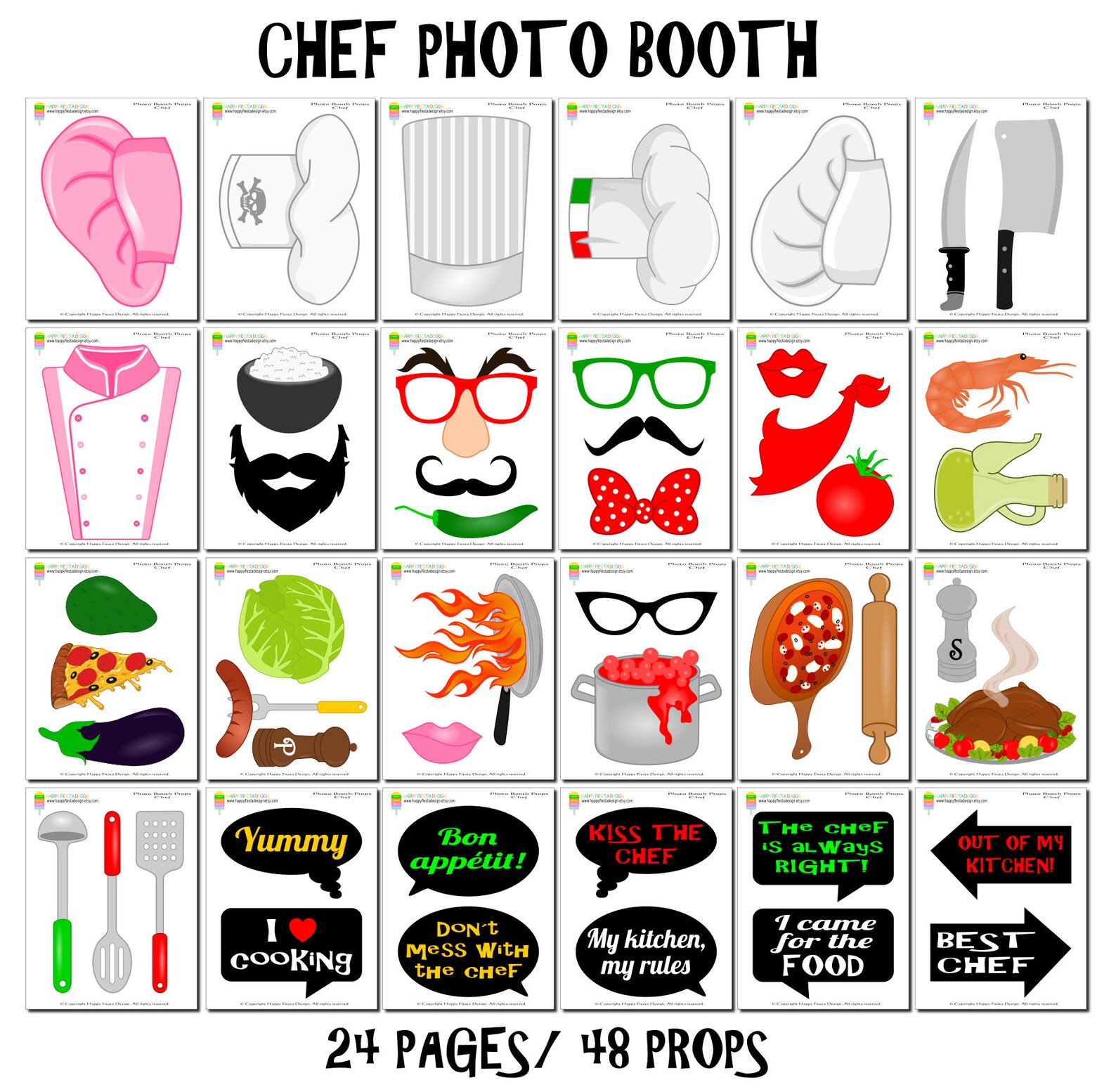 PRINTABLE Chef Photo Booth Props-chef Photo Props-cooking Props-chef ...