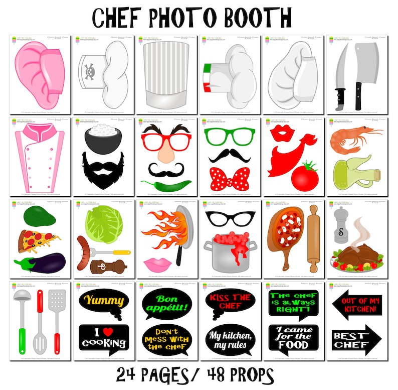 PRINTABLE Chef Photo Booth Props-chef Photo Props-cooking Props-chef ...