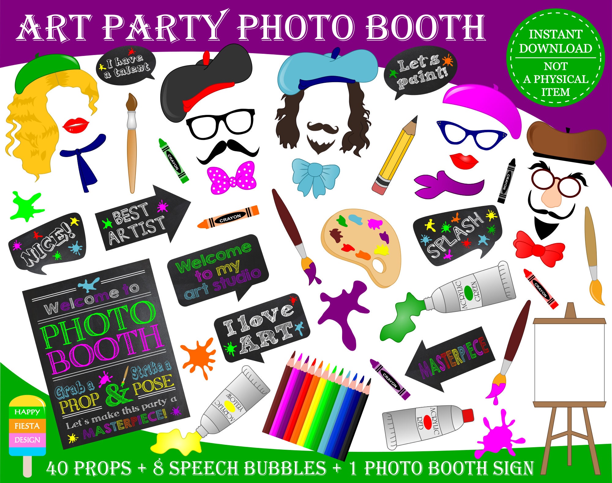 PRINTABLE Artist Photo Booth Props-Art Party Props-Printable | Etsy
