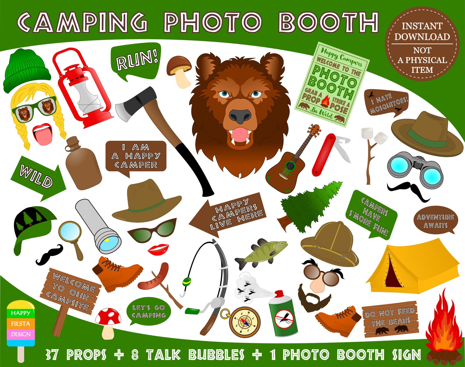 PRINTABLE Camping Photo Booth Props–camping Photo Props-camper Photo ...