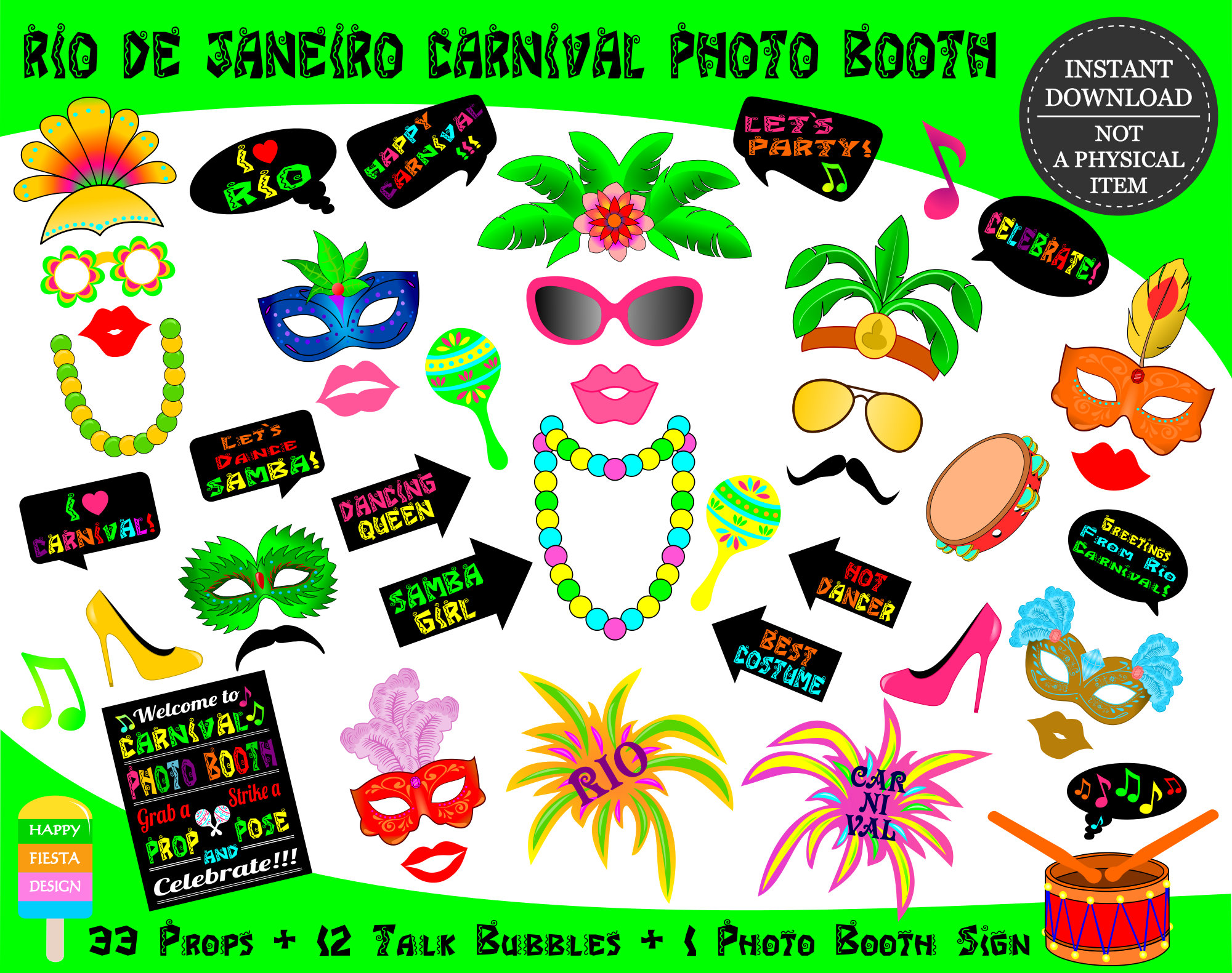 PRINTABLE Rio Carnival Photo Booth Props-printable Brazil Carnival ...