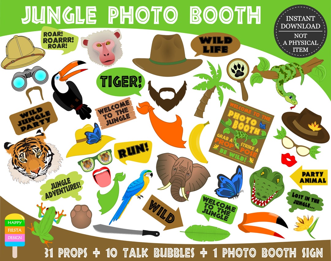 PRINTABLE Jungle Photo Booth Props–jungle Props-jungle Animals Photo ...