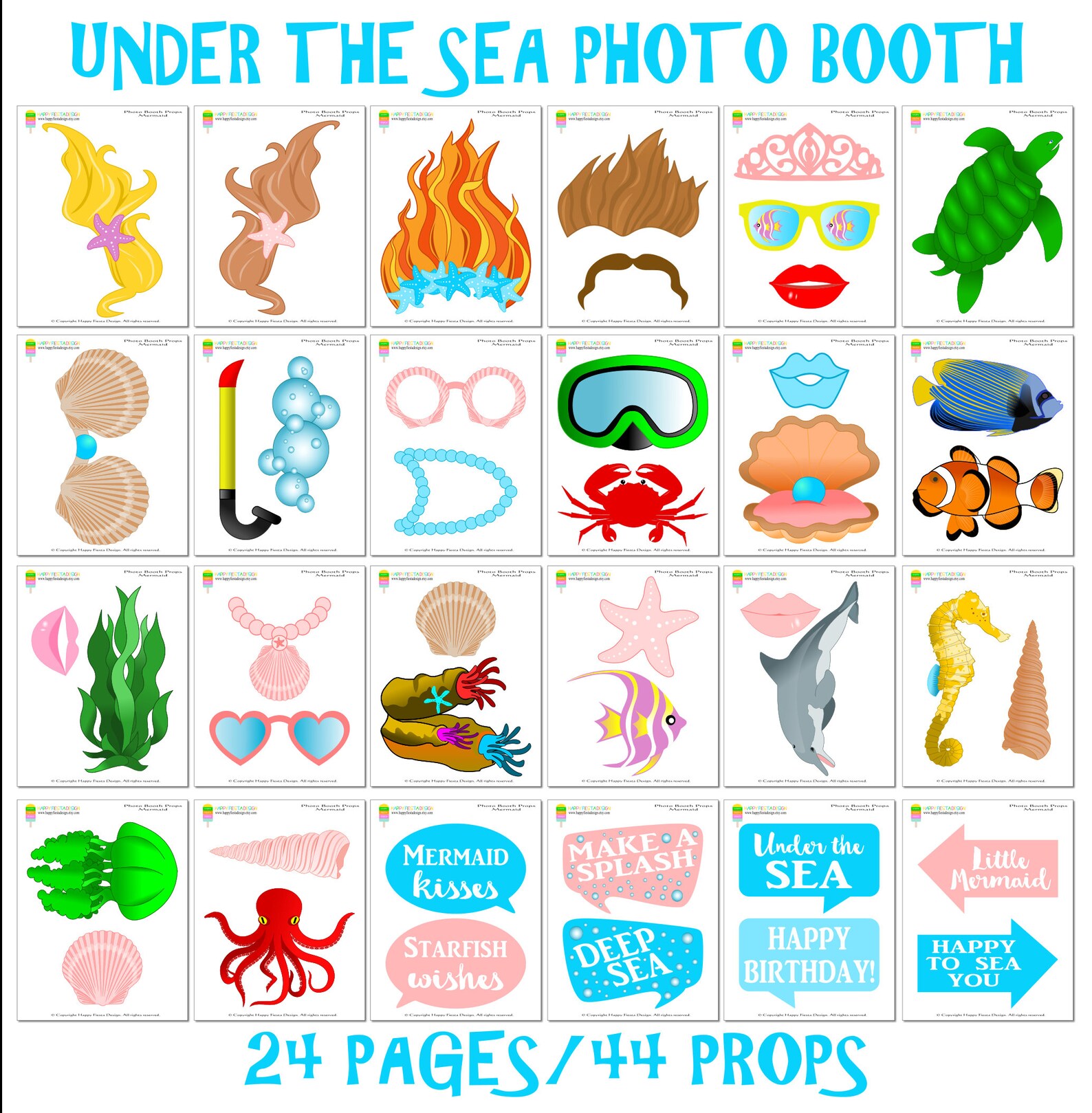 PRINTABLE Under the Sea Photo Booth Props-mermaid Photo Props-printable ...