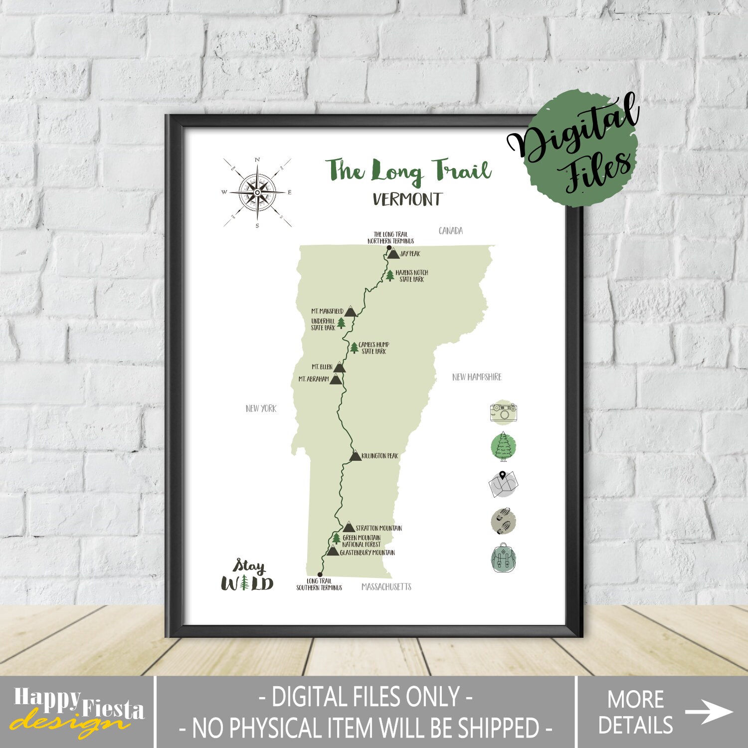PRINTABLE The Long Trail Map-Long Trail Hiking Map-Vermont | Etsy
