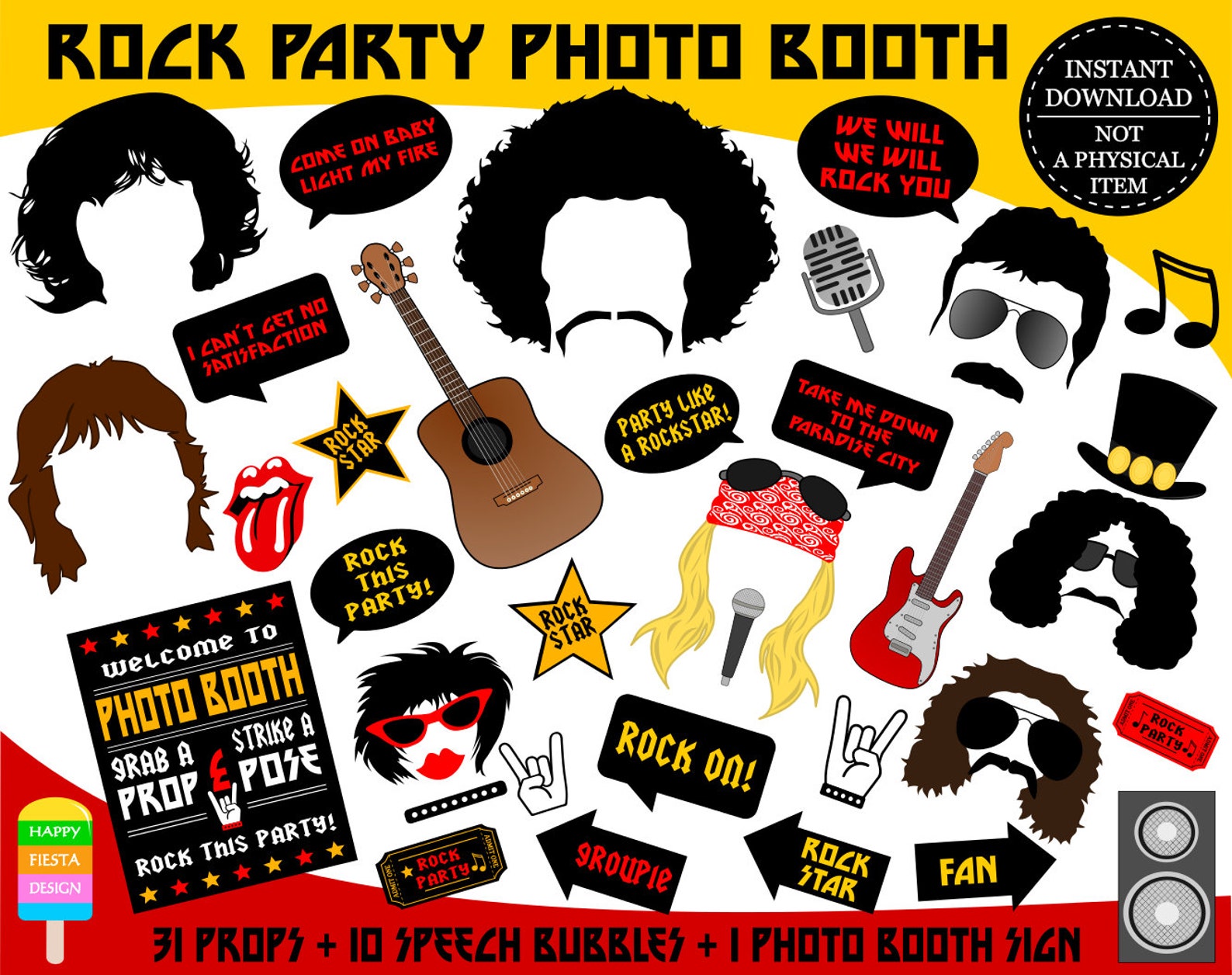 PRINTABLE Rock Photo Booth Props–rock Photo Props-rock Star Props-rock ...