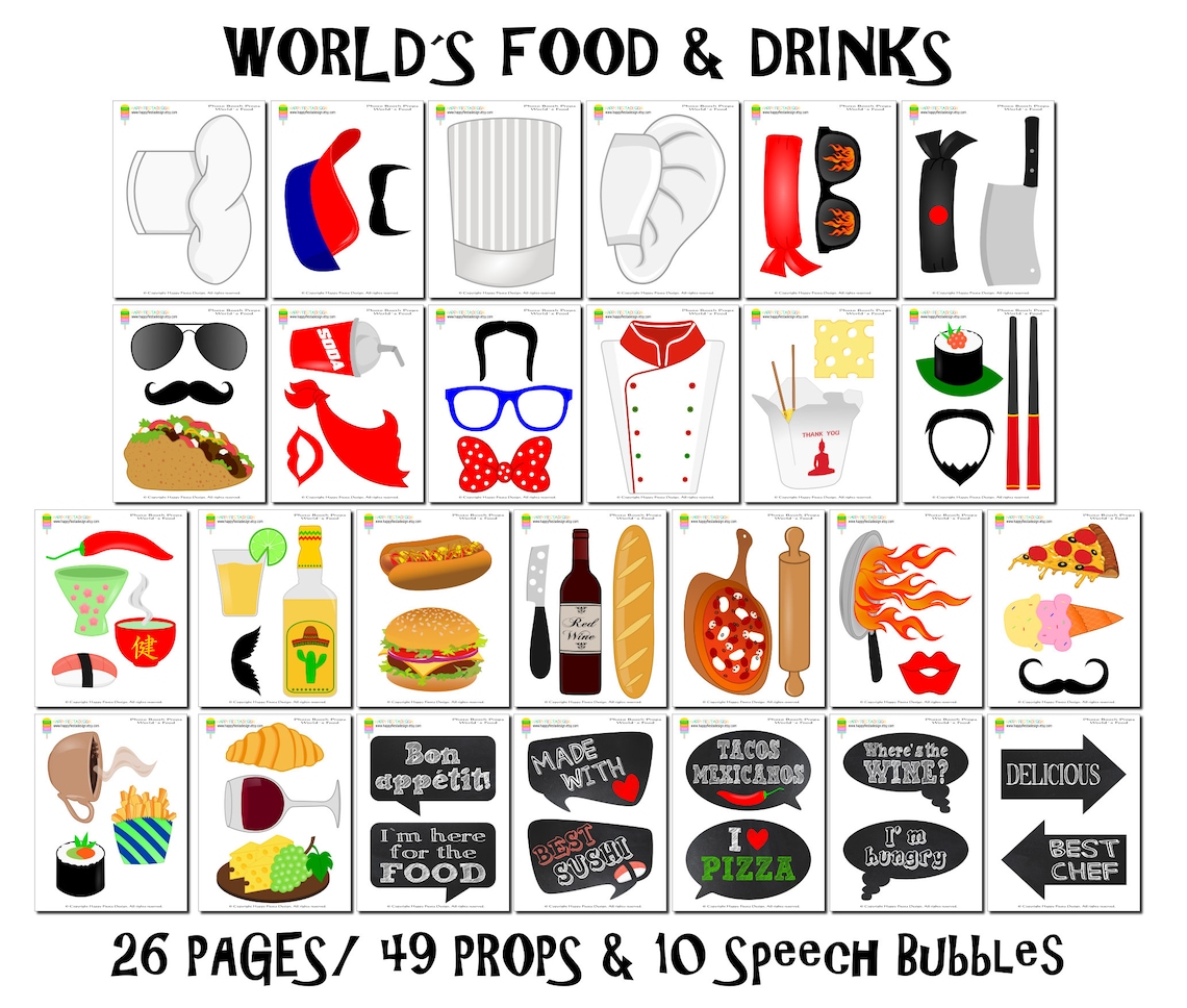 PRINTABLE Food Photo Booth Props–chef Photo Props-food Props-world's ...