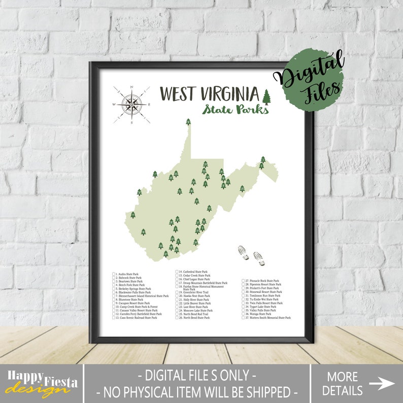 PRINTABLE West Virginia State Parks Map-State Parks Of West | Etsy