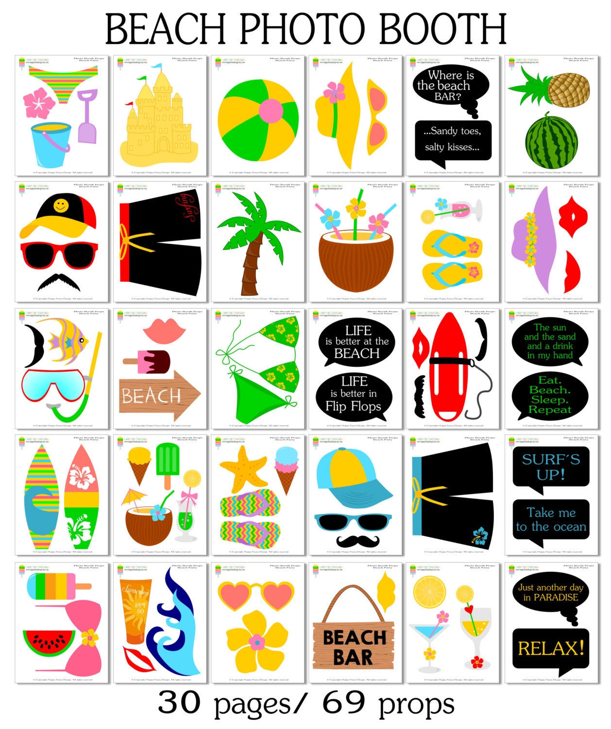 PRINTABLE Beach Photo Booth Props-printable Surfing - Etsy