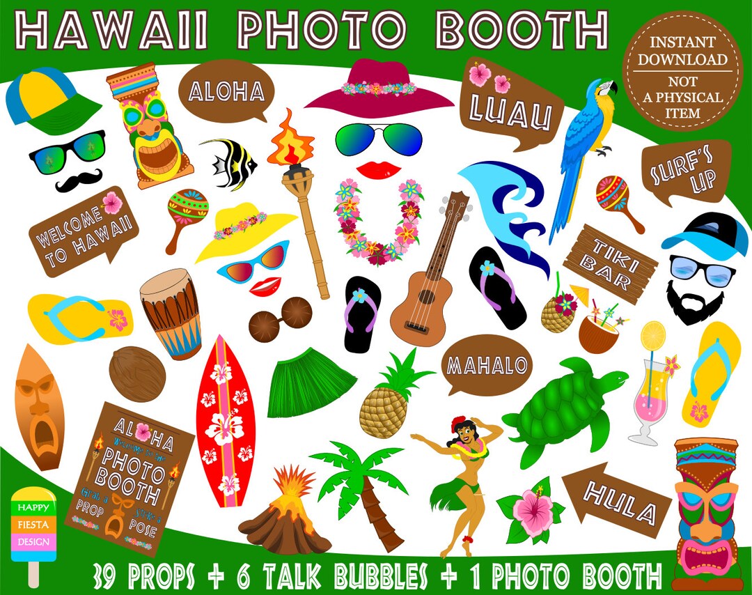 PRINTABLE Hawaii Photo Booth Props–luau Props-hula Girl-hawaiian Party ...