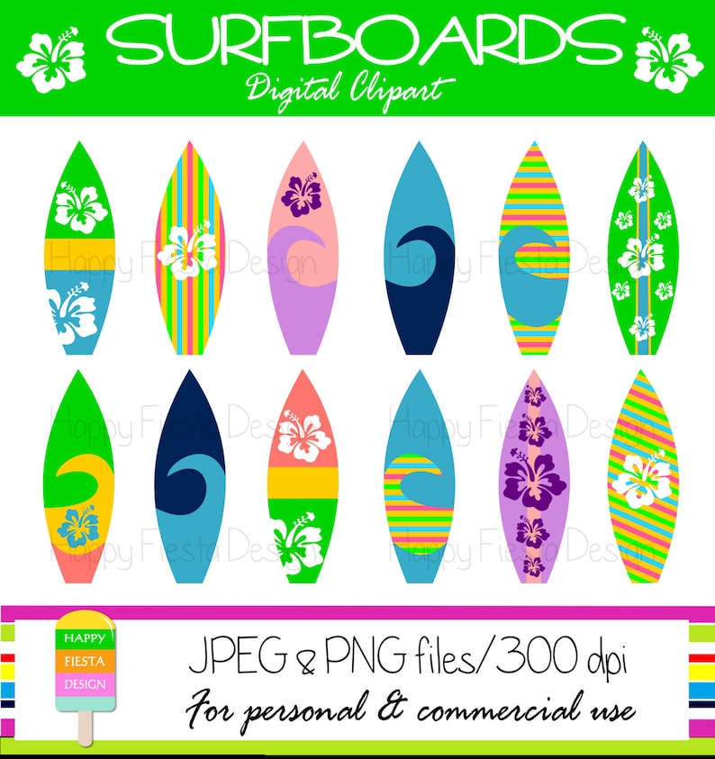 Surfboard Clip Art-surfing Clipart-beach Clip Art-surf Clip Art-digital ...