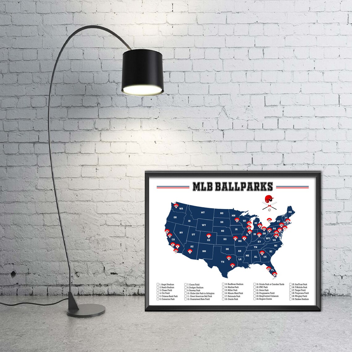PRINTABLE MLB Ballparks Map-baseball Stadiums Map-major League - Etsy
