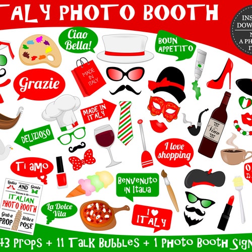 35 Italian Photo Booth Props Italy Themed Party Props Love - Etsy