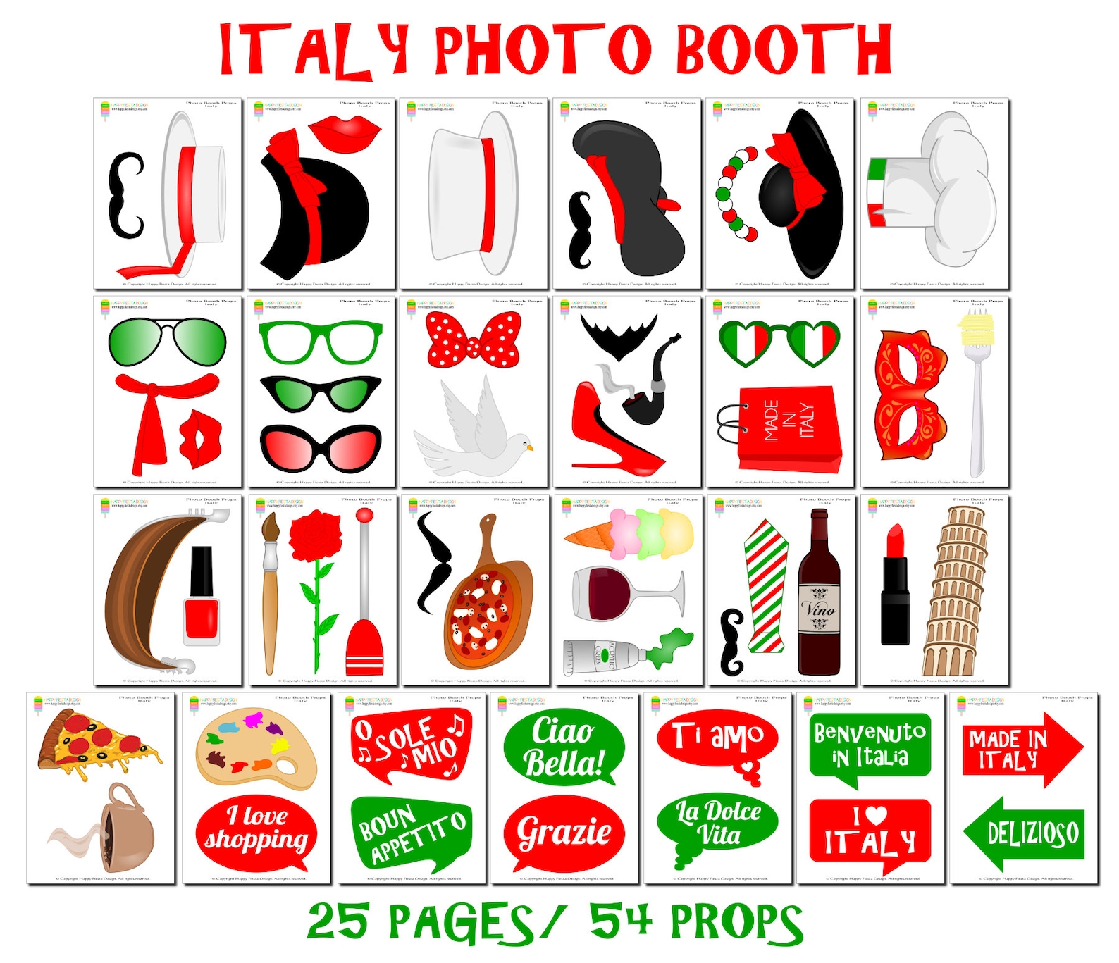 PRINTABLE Italy Photo Booth PropsItaly Travel Props-Italian - Etsy France