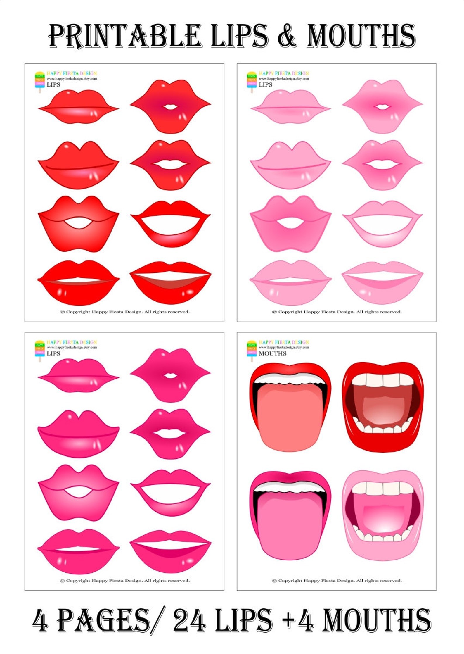 PRINTABLE Photo Booth Props-Printable Lips Props-Printable | Etsy