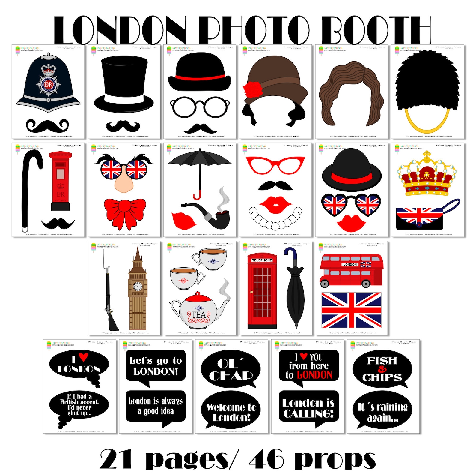 PRINTABLE London Photo Booth Props-london Props-england Props-british ...