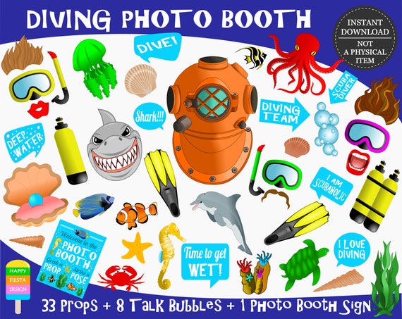 PRINTABLE Diving Photo Booth Props-Under The Sea Photo Props-Diving ...