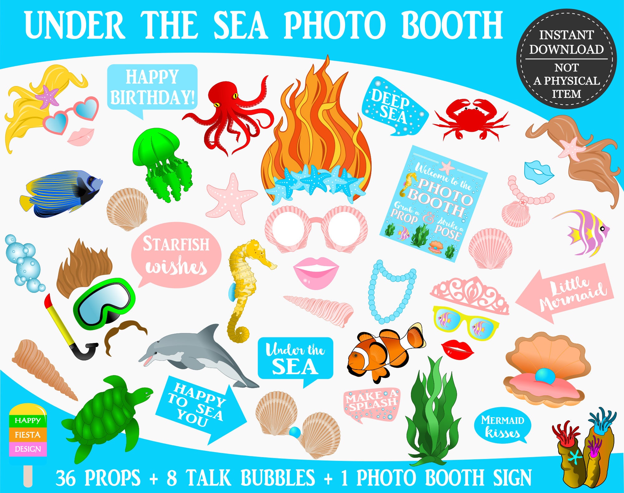 PRINTABLE Under the Sea Photo Booth Props-mermaid Photo Props-printable ...