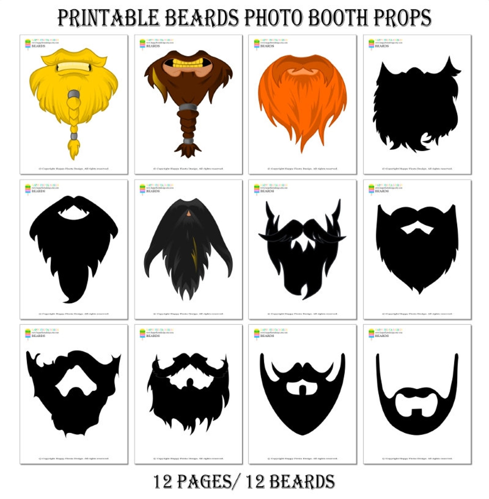 PRINTABLE Beard Photo Booth Props-printable Beards Props-beard - Etsy