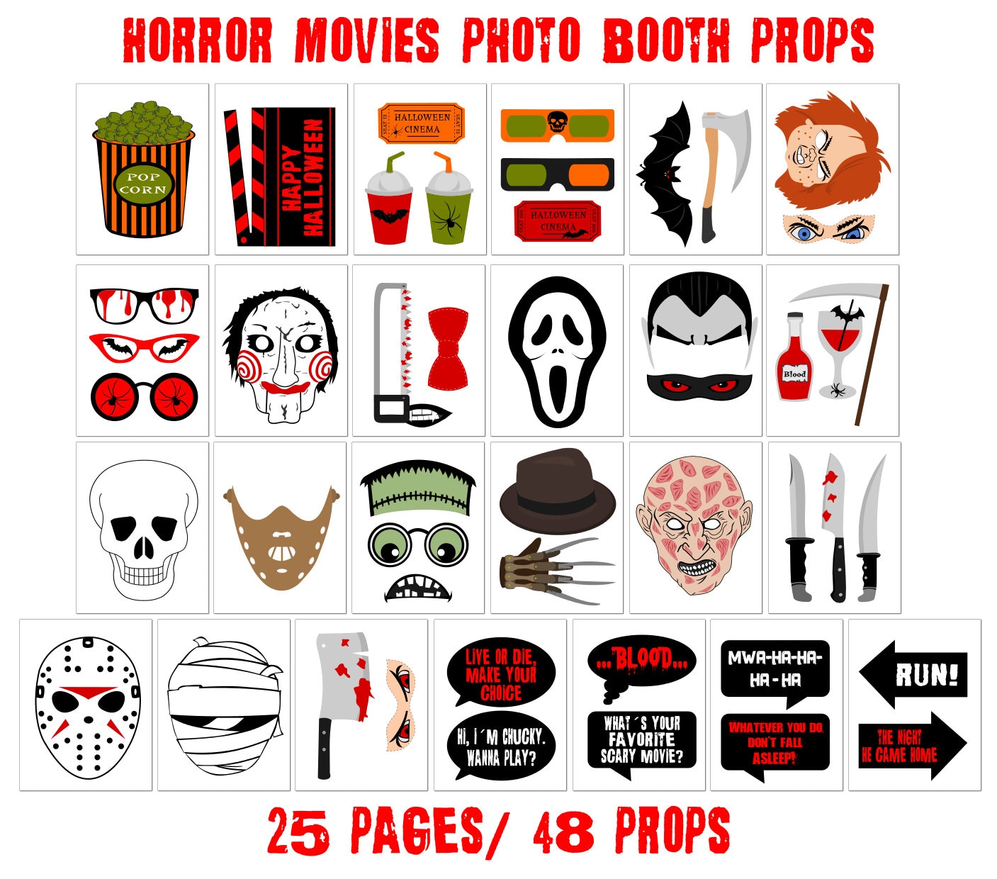 PRINTABLE Horror Movies Photo Booth Props–halloween Photo Booth Sign ...